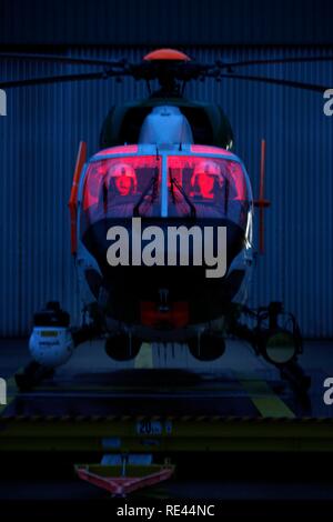 police helicopter at night, with infrared camera, Duesseldorf, Germany ...