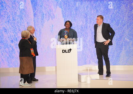 (L. To R.) Steffi Czerny (DLD Media), Benjamin Habbel (Voyat) during ...