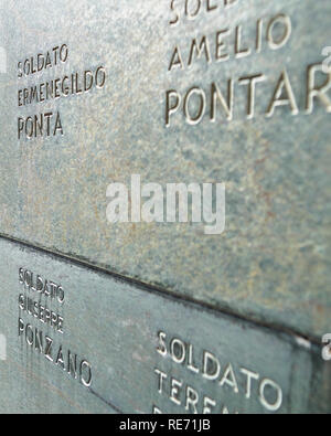 Inscriptions of the names and ranks of Italian soldiers killed in WW1 ...