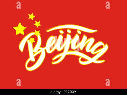Beijing lettering on natinal china flag. City logo isolated on white ...