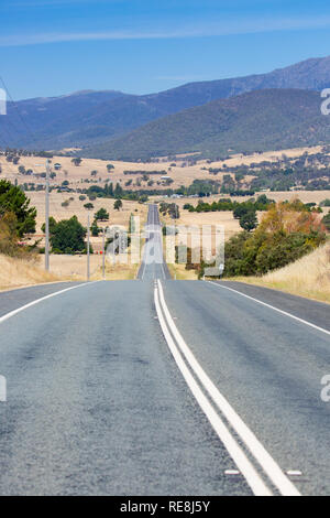 Landscape and roads in the Howqua Valley near Mt Buller on a hot summer ...