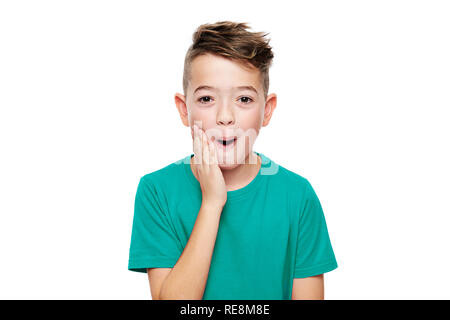 Adorable young boy in shock, isolated over white background. Shocked ...