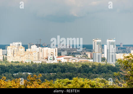 Kyiv, Ukraine overlook of city and river pedestrian bridge in Kiev ...