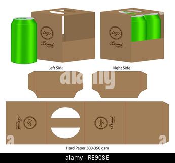 Beer can box packaging design template selflock die cut - vector Stock ...
