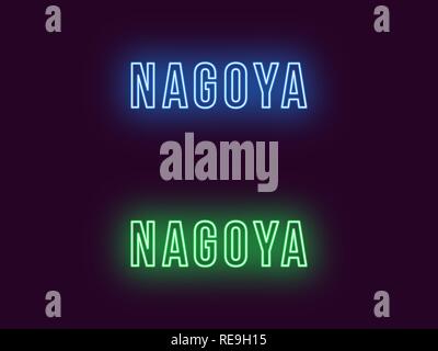 Neon name of Nagoya city in Japan. Vector text of Nagoya, Neon ...