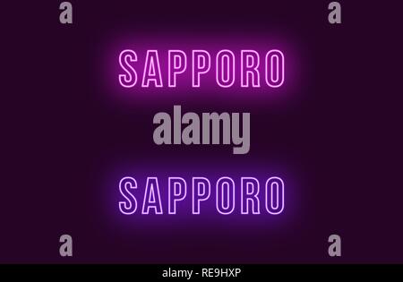Neon name of Sapporo city in Japan. Vector text of Sapporo, Neon ...
