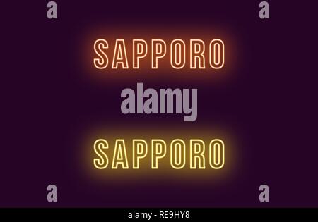 Neon name of Sapporo city in Japan. Vector text of Sapporo, Neon ...