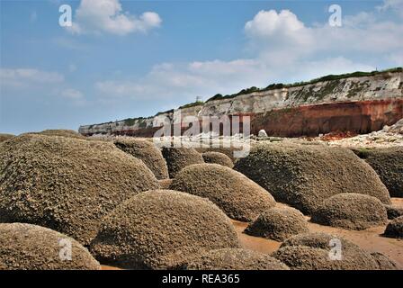 Eroded platform rock formation at Hunstanton chalk cliffs, Norfolk ...