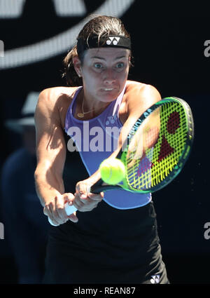 Naomi Osaka of Japan returns the ball during the second round women's ...