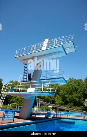 Diving tower with a 10-meter diving board in an outdoor pool Stock ...