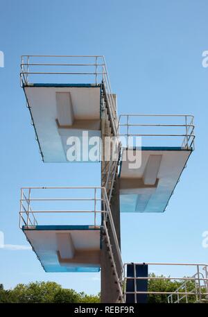 Diving tower with a 10-meter diving board in an outdoor pool Stock ...