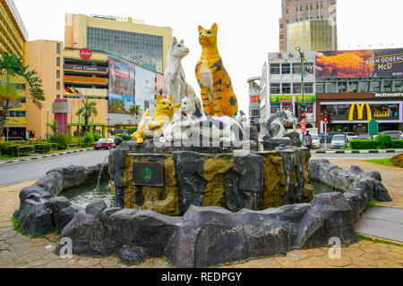 Cats monument at the downtown Kuching, Sarawak Malaysia Stock Photo - Alamy