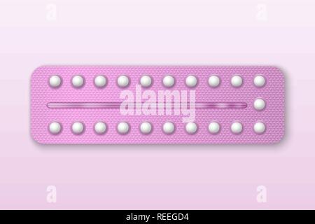 Pink tablets pack. Blister with pills in a box flat illustration Stock ...