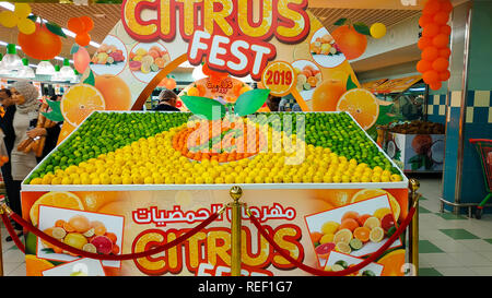 Various verity and colorful fresh bunch of citrus stacked to display ...