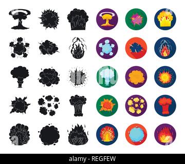 Different explosions black icons in set collection for design.Flash and ...