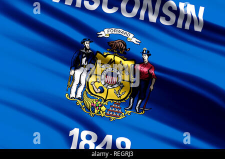 Wisconsin waving and closeup flag illustration. Perfect for background ...