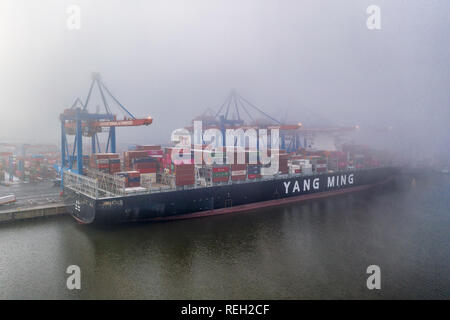 Container cargo ship Yang Ming fully loaded with colorful containers ...