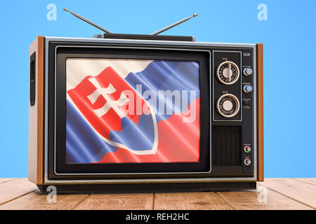 old tv with flag of Slovakia. Slovak Television concept, 3D rendering ...