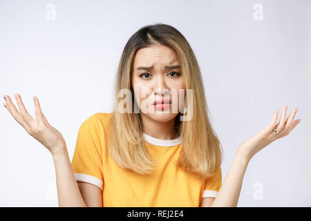 Portrait of sad crying pensive mad crazy asian woman. Closeup young ...
