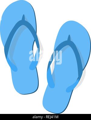 Blue slippers. Pair of flip flops, summer time vacation attribute, shoes. Vector sandals, symbol ...