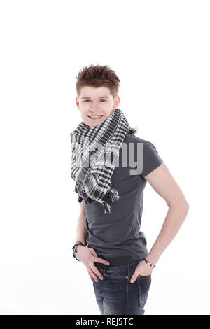 side view. modern trendy guy in red jacket Stock Photo - Alamy