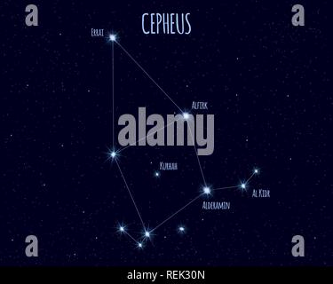Cepheus constellation. Starry night sky. Zodiac sign. Cluster of stars ...