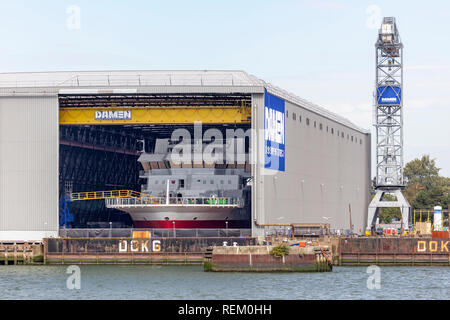 The Netherlands, Rotterdam, Port of Rotterdam, harbour. Damen shipyard ...