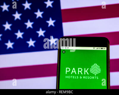 Park Hotels & Resorts Real estate company logo seen displayed on a ...