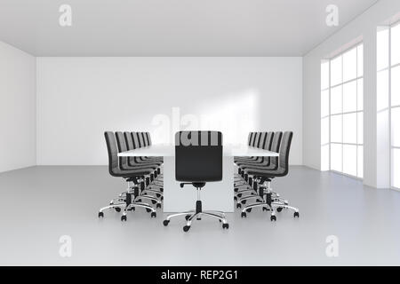 Modern simple office interior with glass window, blank wall with copy ...