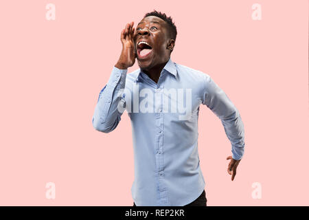 Do not miss. Young casual man shouting. Shout. Crying emotional man ...