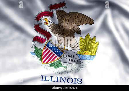 Illinois stylish waving and closeup flag illustration. Perfect for ...