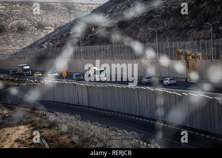 A newly opened segregated West Bank highway, right side of the wall, is ...