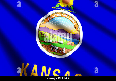 Kansas waving and closeup flag illustration. Perfect for background or ...