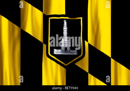 Baltimore City stylish waving and closeup flag illustration. Perfect ...