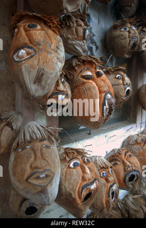 Carved coconut heads sold as souvenirs, Ubud, Bali, Indonesia Stock ...