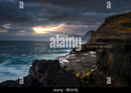 Sorvagsvatn lake and Bosdalafossur waterfall on Vagar island aerial ...