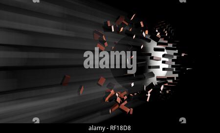 A large black ball smashed a brick wall Stock Photo - Alamy