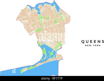 Queens map poster. New York city borough street map. Cityscape aria ...