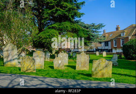 Rye, United Kingdom, April 2018, cemetery in a medieval town of East ...