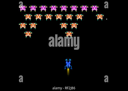 Illustration of a typical 80s pixel space arcade game Stock Photo - Alamy