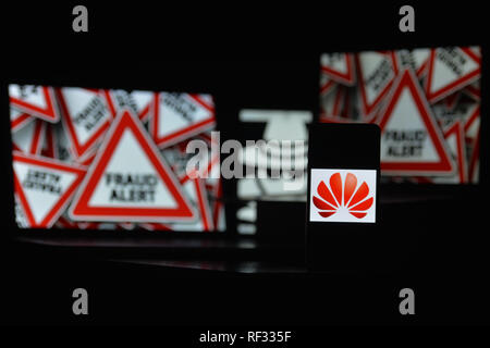 Krakow, Malopolskie Province, Poland. 20th Jan, 2019. A Huawei logo ...