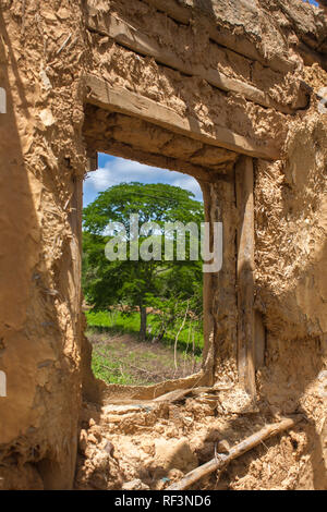 ruined mud house window with tree view Stock Photo - Alamy