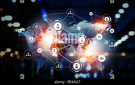 World map with infographics and social media icons. 3d rendering Stock ...