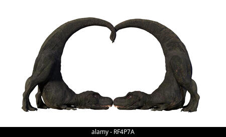 T-rex couple in love, two Tyrannosaurus rex dinosaurs forming a heart ...