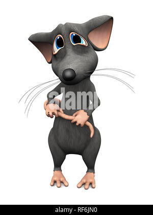 A cute upset cartoon mouse with very big sad eyes. White background ...