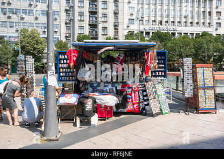 A street souvenir stall in Belgrade sells Russian symbols and Putin T ...