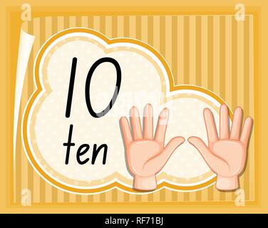 Cartoon hand numbers. Gesture counting sign, hands in white gloves ...