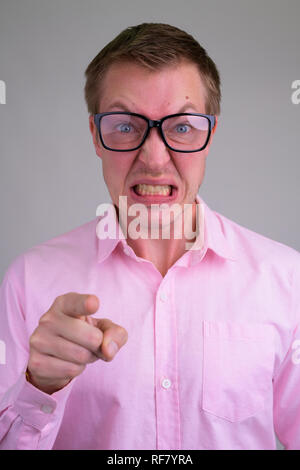 Scandinavian handsome serious man with glasses and face hair isolated ...