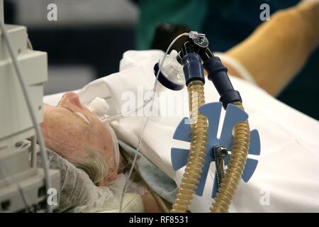 Patient during operation, artificial respiration, monitoring of vital ...