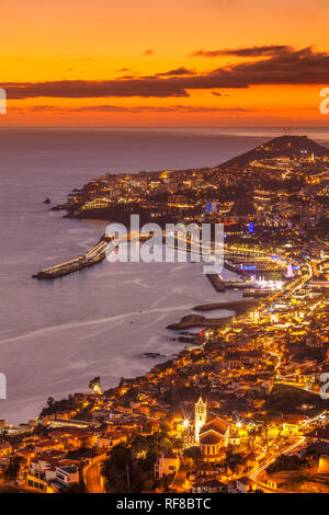 Funchal madeira Funchal skyline at sunset looking across the bay port ...